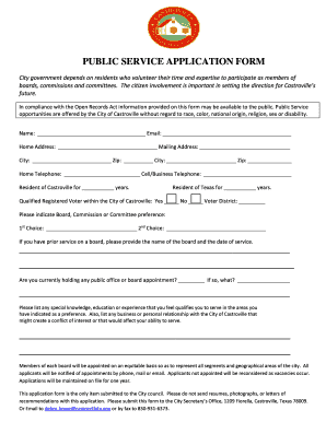 Fillable Online PUBLIC SERVICE APPLICATION FORM - castrovilletx.gov Fax ...