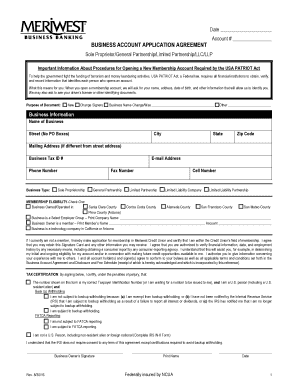 Fillable Online BUSINESS ACCOUNT APPLICATION AGREEMENT Fax Email Print ...