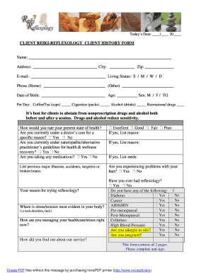 Fillable Online CLIENT REIKI-REFLEXOLOGY CLIENT HISTORY FORM Fax Email ...