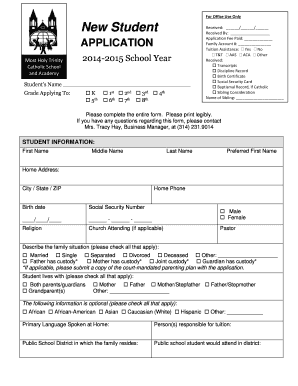 Fillable Online mht-stl New Student APPLICATION - Most Holy Trinity Catholic School ... - mht ...