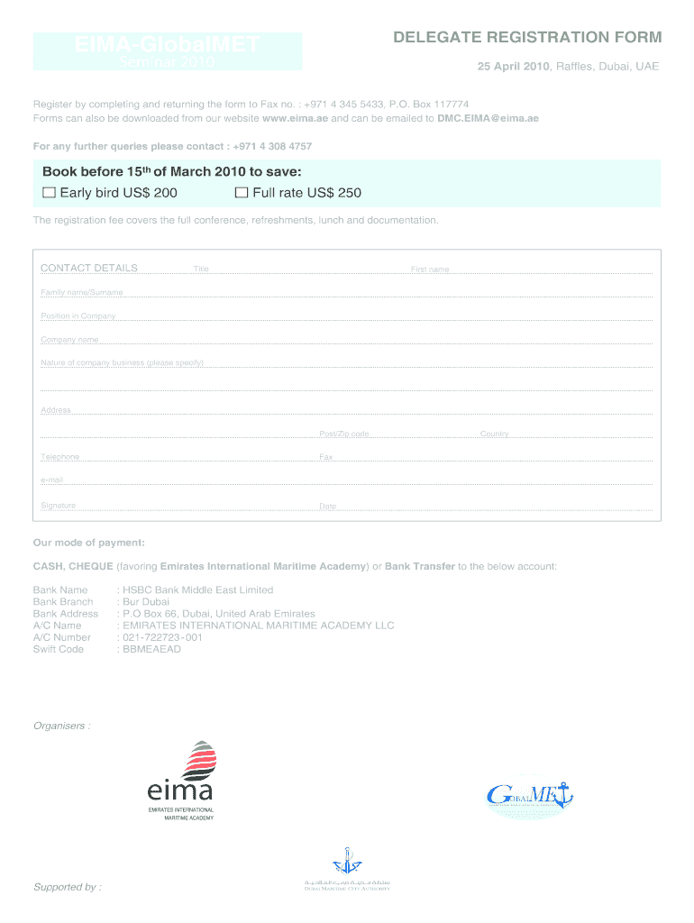 Fillable Online eima DELEGATE REGISTRATION FORM - Eima Fax Email Print - pdfFiller