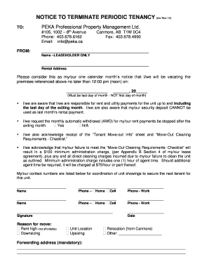 Fillable Online NOTICE TO TERMINATE PERIODIC TENANCY (rev 09-10) Fax ...