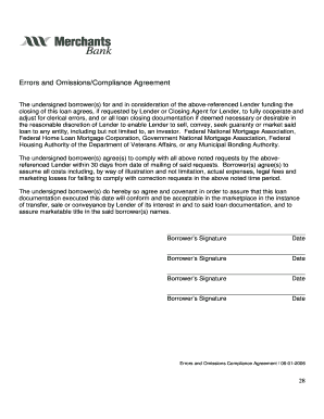 Fillable Online Errors and Omissions/Compliance Agreement Fax Email ...