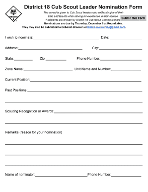 Fillable Online saltlakescouts Click here for the District 18 Cub Scout Leader Nomination Form ...