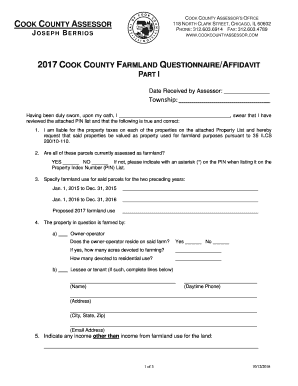 Fillable Online 2017 COOK COUNTY FARMLAND QUESTIONNAIRE/AFFIDAVIT PART ...