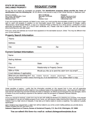 Fillable Online request form - Delaware Unclaimed Property Fax Email Print - pdfFiller