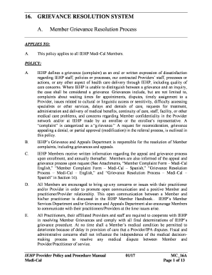 Fillable Online 16. GRIEVANCE RESOLUTION SYSTEM - ww3.iehp.org Fax ...