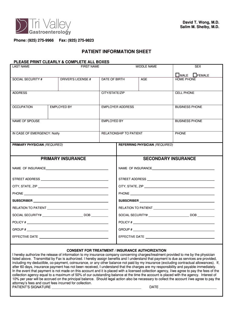 Fillable Online Pt Information Sheet.doc Fax Email Print - pdfFiller