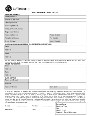 Fillable Online svtimber co APPLICATION FOR CREDIT FACILITY - SV Timber ...