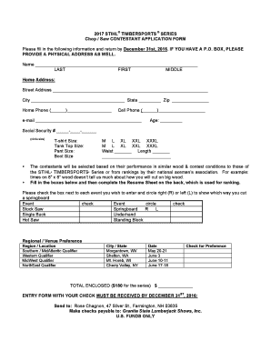 Fillable Online TIMBERSPORTS SERIES Chop / Saw CONTESTANT APPLICATION ...