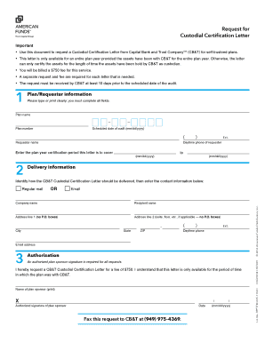 Fillable Online Request for Custodial Certification Letter - American ...