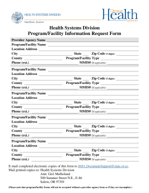 Fillable Online oregon Program/Facility Information Request Form Fax ...