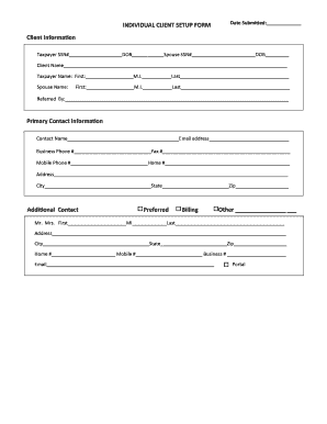 Fillable Online INDIVIDUAL CLIENT SETUP FORM Fax Email Print - pdfFiller