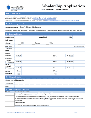 Fillable Online jcu edu Scholarship Application Form - jcu.edu.au Fax ...