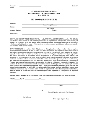 Fillable Online BID BOND (DESIGN-BUILD) - Connect NCDOT Fax Email Print ...