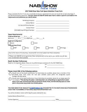 Fillable Online Please list booth numbers, and dimensions of the space ...