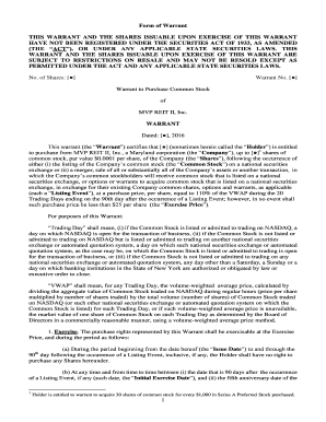 Fillable Online THIS WARRANT AND THE SHARES ISSUABLE UPON EXERCISE OF ...