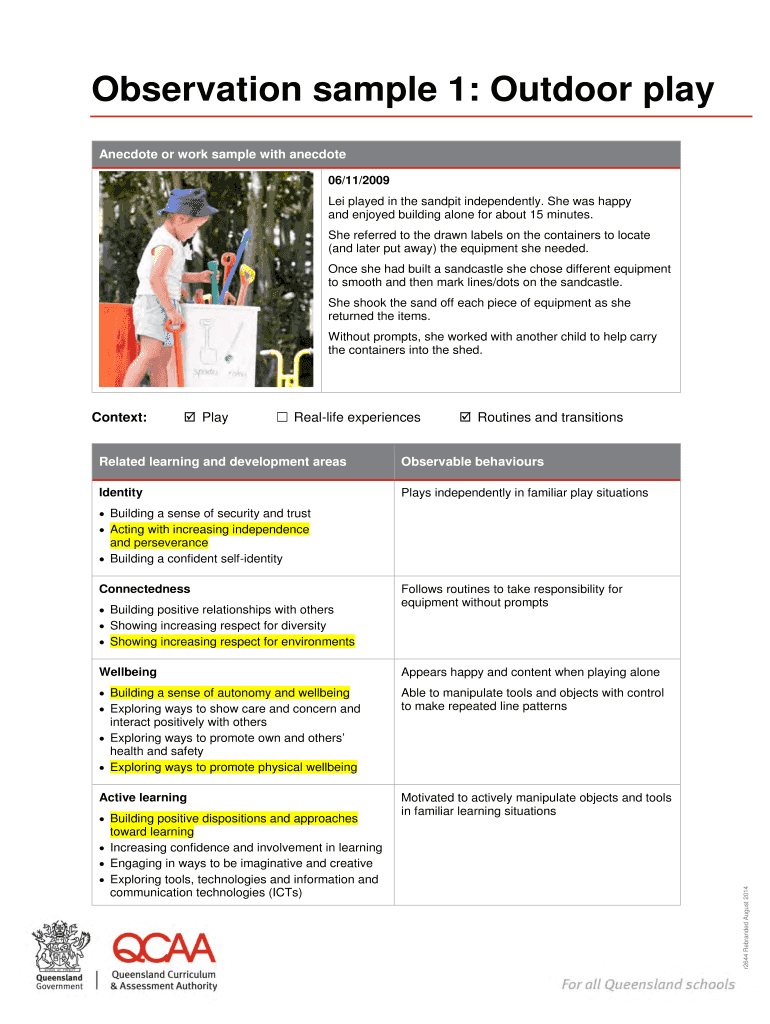 Fillable Online Observation sample 1: Outdoor play Fax Email Print ...
