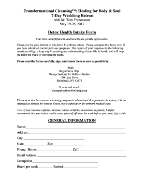 Fillable Online eomega Detox Health Intake Form - eomega.org Fax Email ...