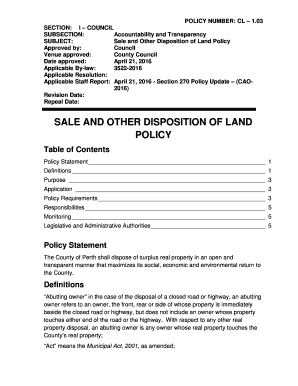 Fillable Online SALE AND OTHER DISPOSITION OF LAND POLICY Fax Email ...