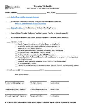 Fillable Online education missouristate Orientation Visit Checklist ...