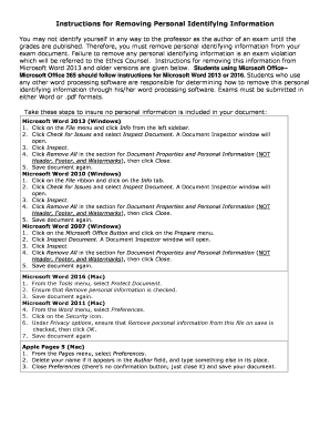 Fillable Online Instructions for Removing Personal Identifying ...