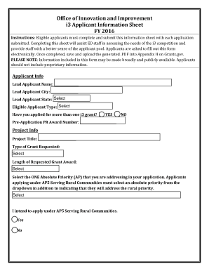 Fillable Online i3 Applicant Information Sheet (MS Word) - Office of Innovation and ... Fax ...