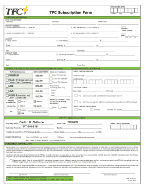 Fillable Online APPLICATION DATE TFC Subscription Form Year Fax Email ...