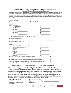 Fillable Online stmarymagdalen SUMMARY OF SOLICITATION/FUNDRAISER ...