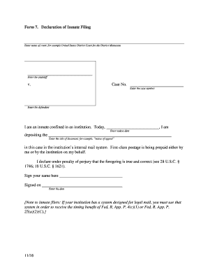 Fillable Online ca6 uscourts Declaration of Inmate Filing Fax Email ...