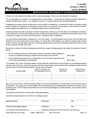 Fillable Online IMPORTANT NOTICE: REPLACEMENT OF LIFE INSURANCE OR ...