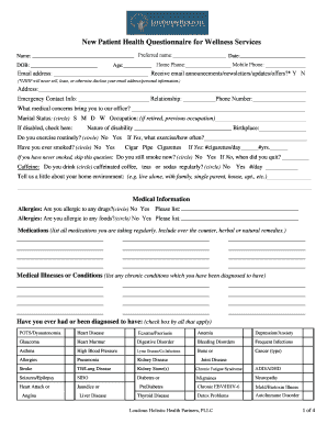 Fillable Online New Patient Health Questionnaire for Wellness Services ...