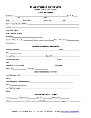 Fillable Online Patient Information Form - St Lucia Dialysis Fax Email ...