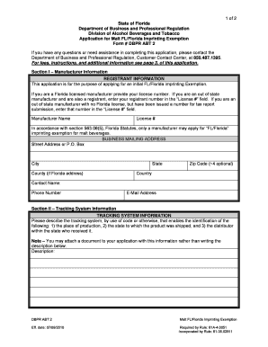 Fillable Online DBPR ABT 2 - Malt FL-Florida Imprinting Exemption 61510 ...
