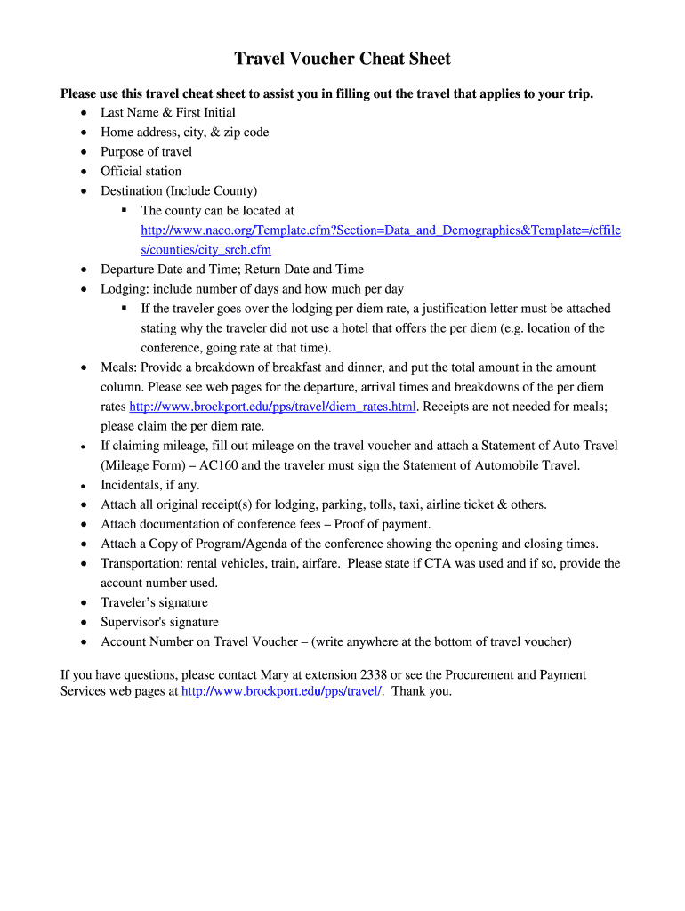 Fillable Online brockport Travel Voucher Cheat Sheet - brockport.edu Fax Email Print - pdfFiller