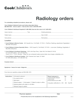 Fillable Online Radiology orders - Cook Children 's Fax Email Print ...