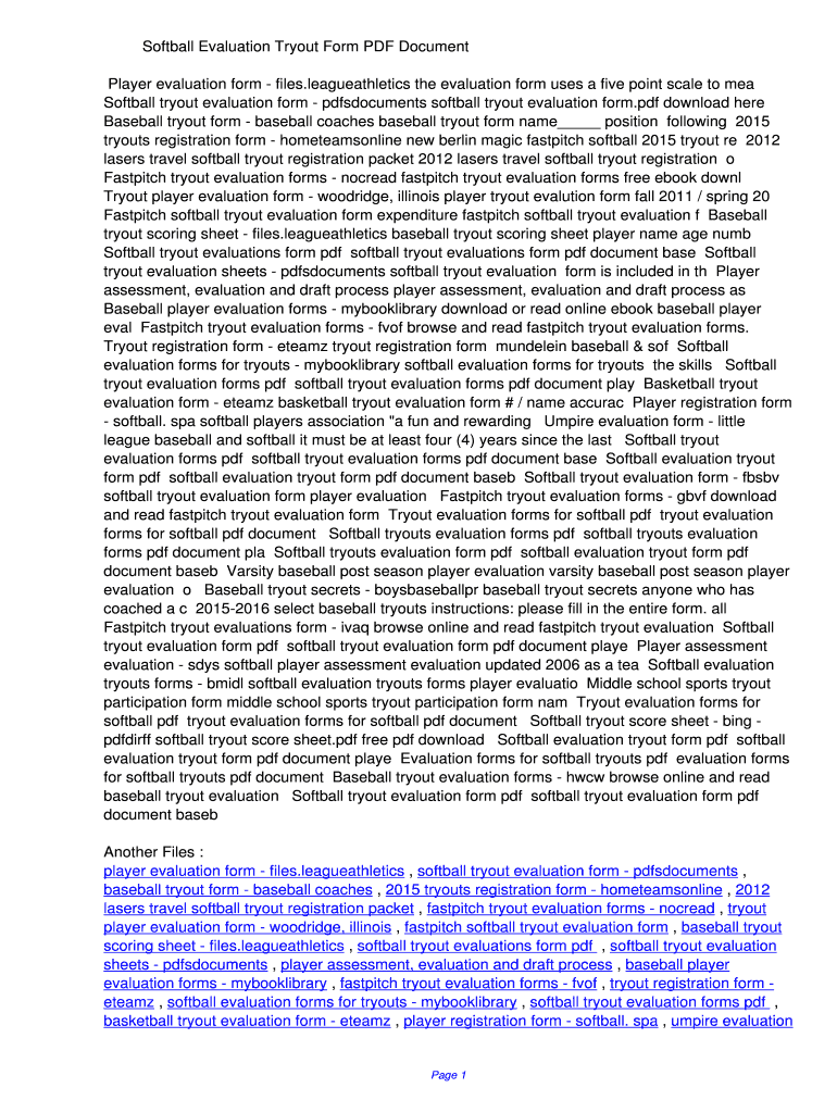 Fillable Online rjez Softball Evaluation Tryout Form PDF ...