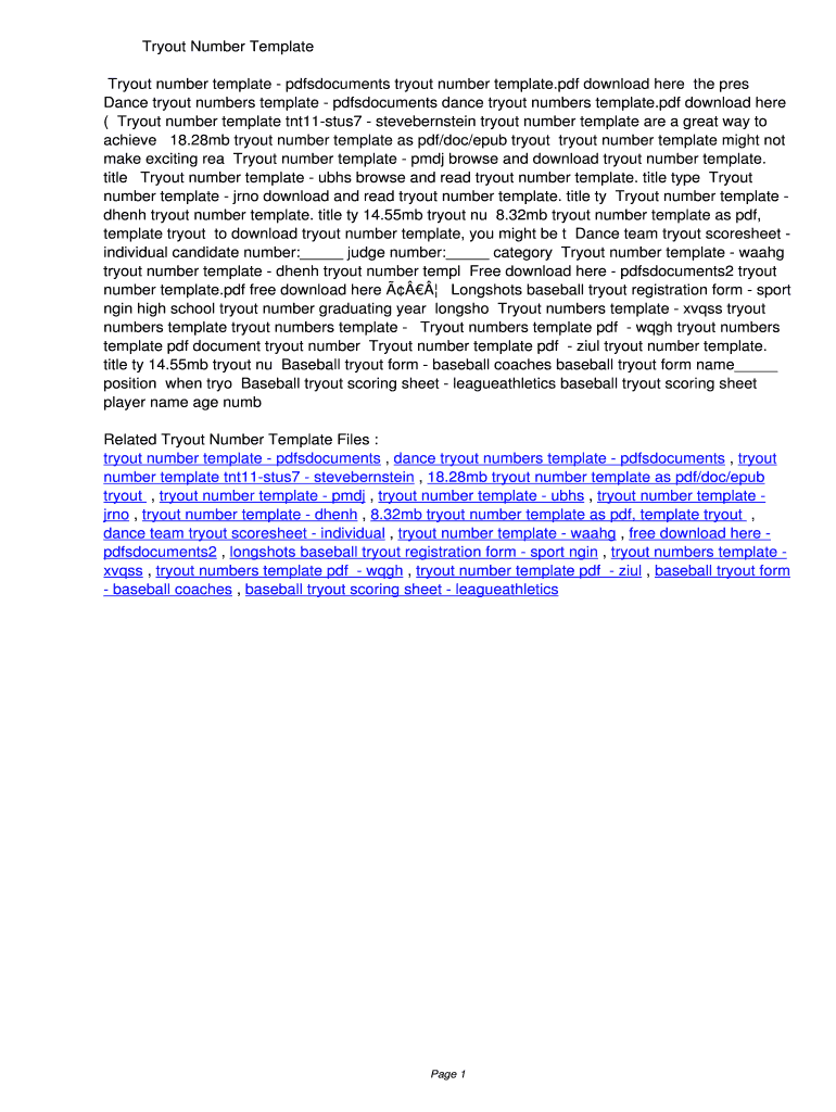 Fillable Online dhenh Tryout Number Template. Tryout Number Template ...