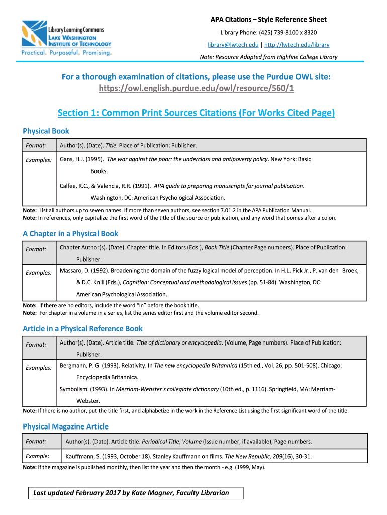 Fillable Online APA Citations Style Reference Sheet Fax Email Print - pdfFiller