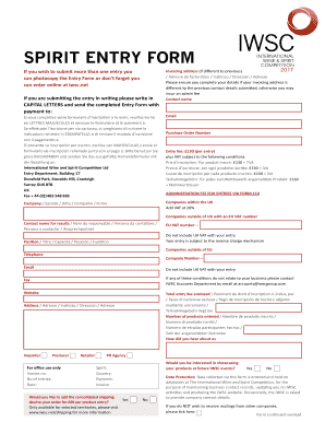Fillable Online iwsc spirit entry form - International Wine and Spirit ...