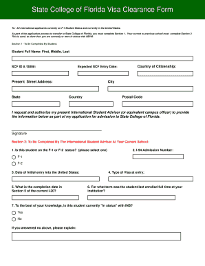 Fillable Online scf State College of Florida Visa Clearance Form Fax Email Print - pdfFiller