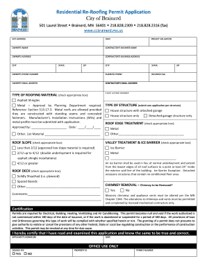 Fillable Online Residential Re-Roofing Permit Application Fax Email ...