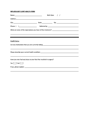 Fillable Online REFLEXOLOGY CLIENT HEALTH FORM Fax Email Print - pdfFiller