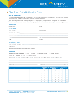 Fillable Online Olive & Nut Claim Notification Form - Rural Affinity Fax Email Print - pdfFiller