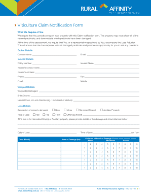 Fillable Online Viticulture Claim Notification Form - Rural Affinity ...