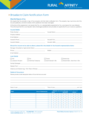 Fillable Online Broadacre Claim Notification Form - Rural Affinity Fax ...