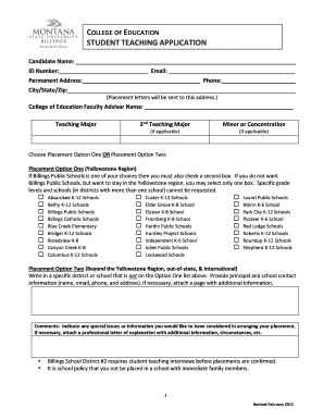 Fillable Online msubillings COLLEGE OF EDUCATION (COE) TUDENT TEACHING ...