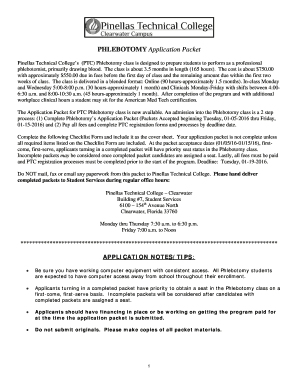 Fillable Online PHLEBOTOMY Application Packet - Pinellas County Schools Fax Email Print - pdfFiller