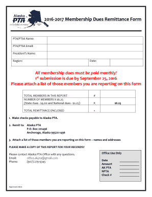 Fillable Online alaskapta 2016-2017 Membership Dues Remittance Form Fax ...