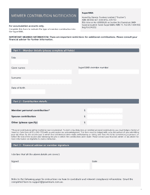 Fillable Online Praemium SuperSMA - Member Contribution Notification ...